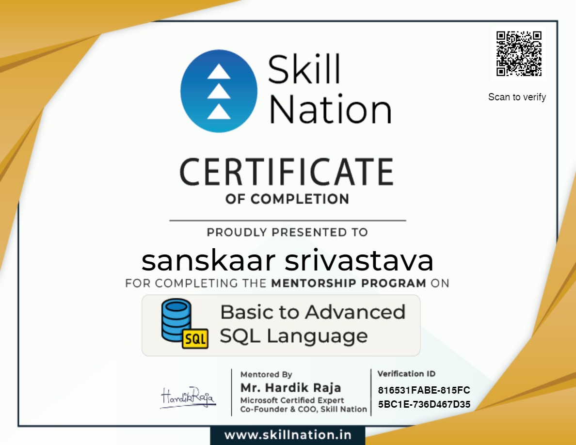 Your Certificate – Skill Nation